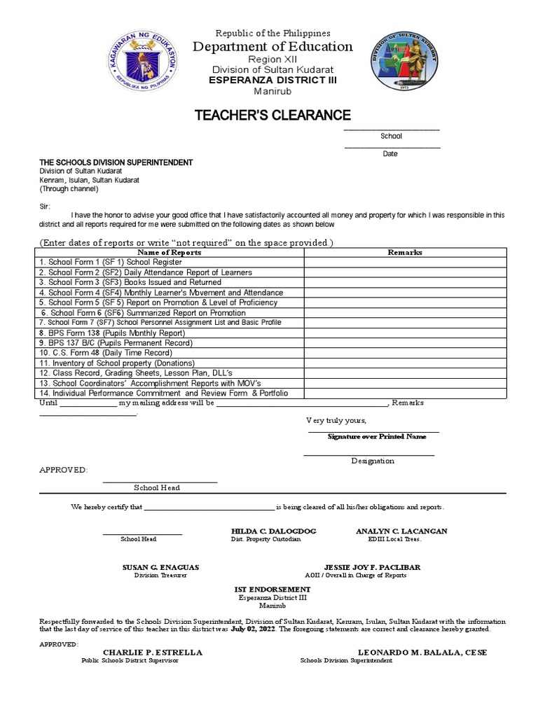 Teachers Clearance | PDF