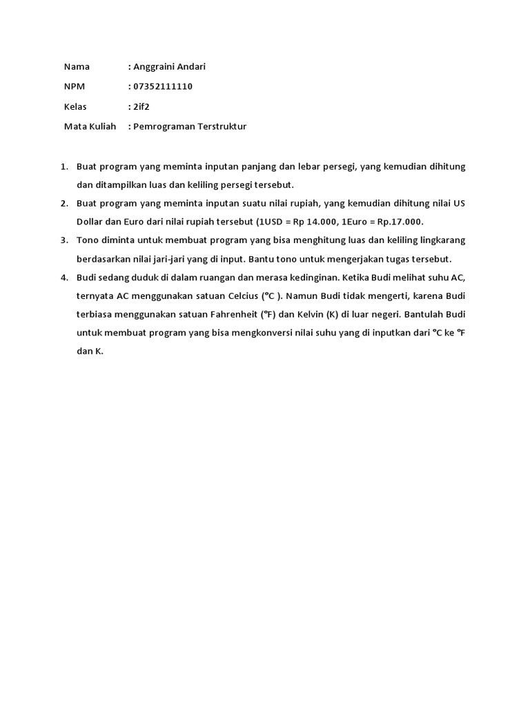 Tugas Pemrograman Terstruktur | PDF | Metode & Bahan Ajar | Komputer