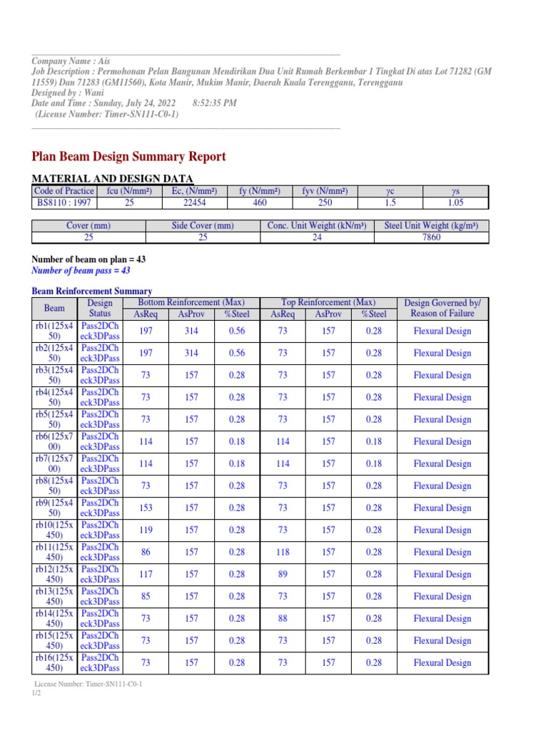 Beam Key Plan Report - RB | PDF