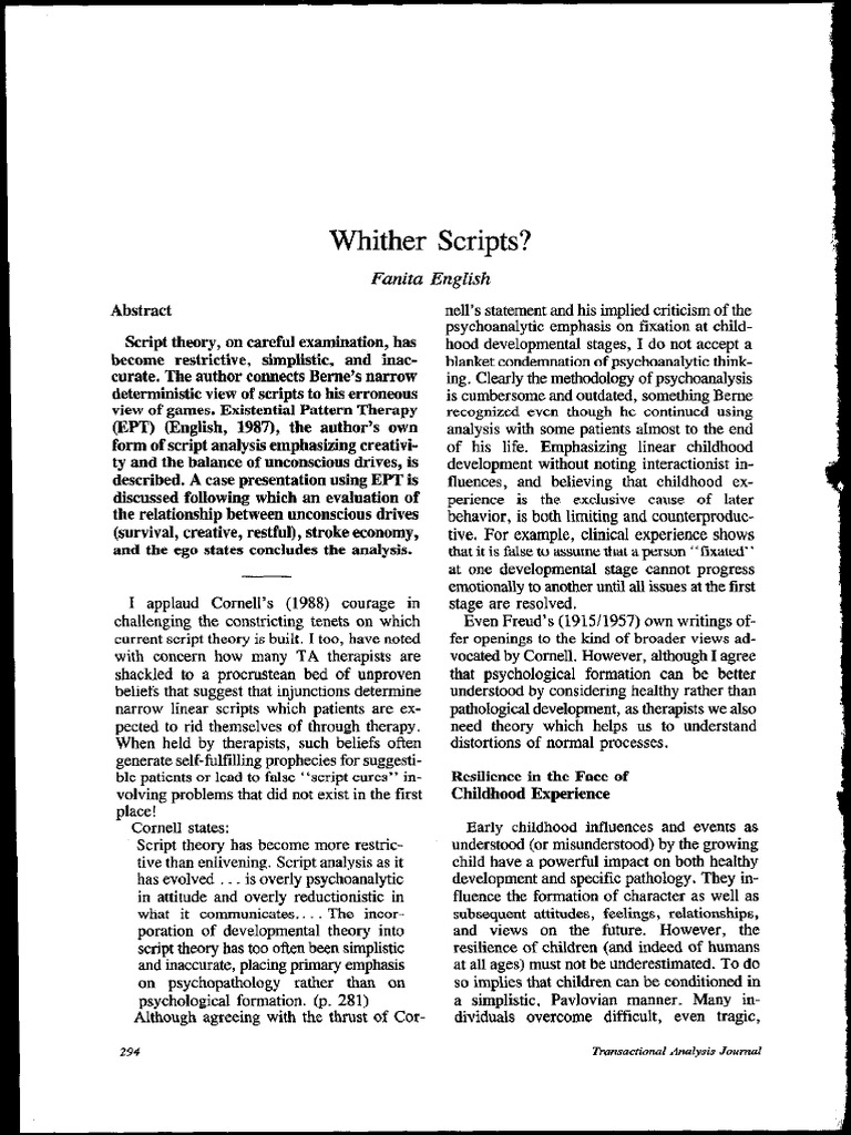 Rethinking Script Theory in TA | PDF | Psychoanalysis | Psychotherapy