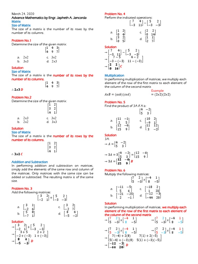 Advance Mathematics Lecture | PDF | Matrix (Mathematics) | Mathematical ...