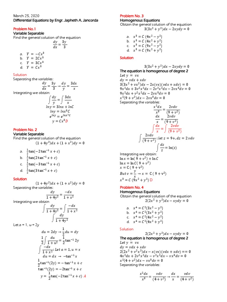 Differential Equation Lecture | PDF | Equations | Calculus