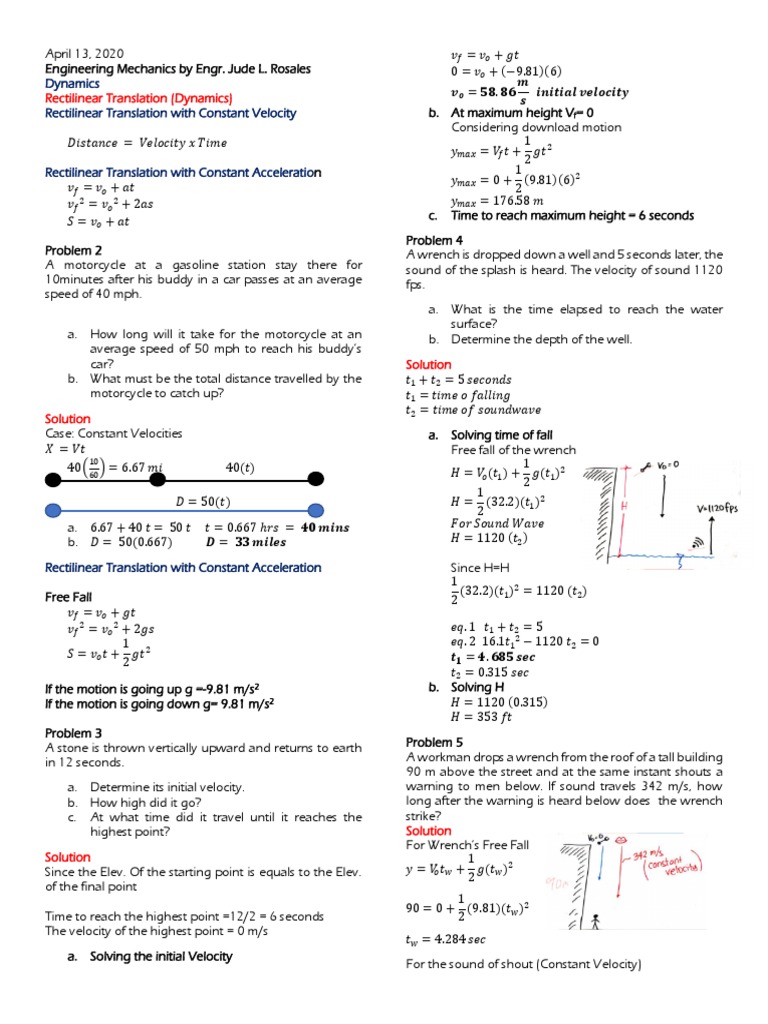 Engineering Mechanics Lecture | PDF | Acceleration | Mechanics