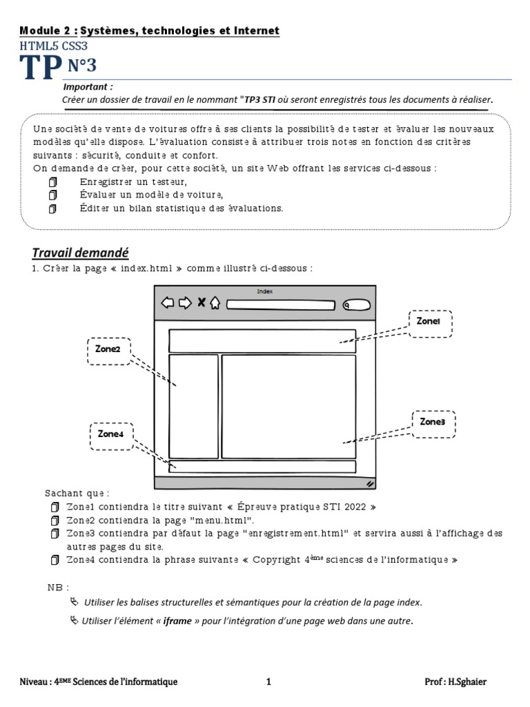TP N°3 HTML 5 CSS3 4eme STI | PDF | Internet | Internet et Web