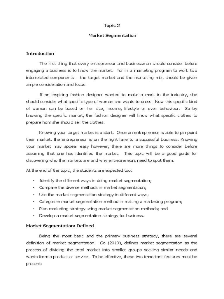 Topic 2 Marketing | PDF | Market Segmentation | Consumer Behaviour