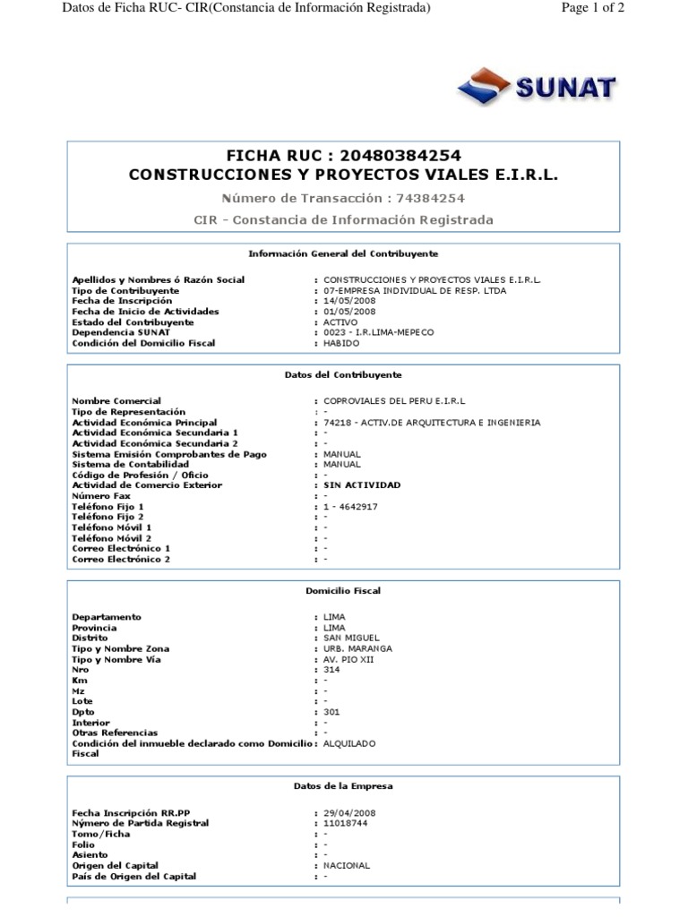 Ficha Ruc | PDF | Lima | Gobierno