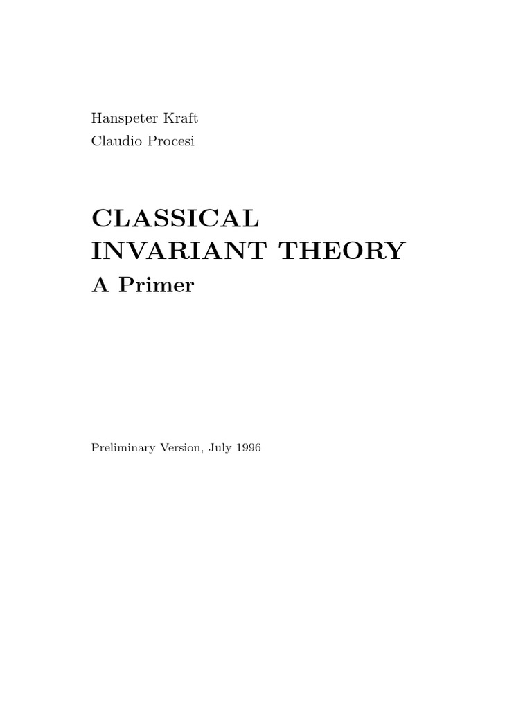 Vdoc Pub Classical Invariant Theory A Primer Pdf Ring Mathematics Representation Theory