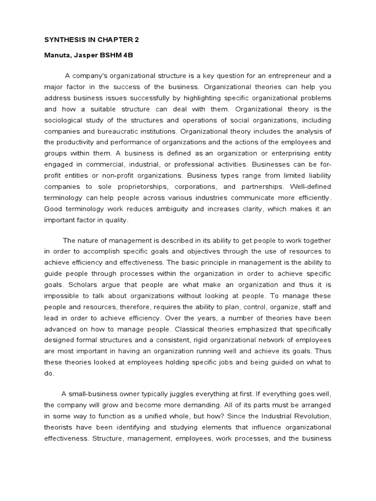 Chapter 2 Synthesis | PDF | Goal | Employment