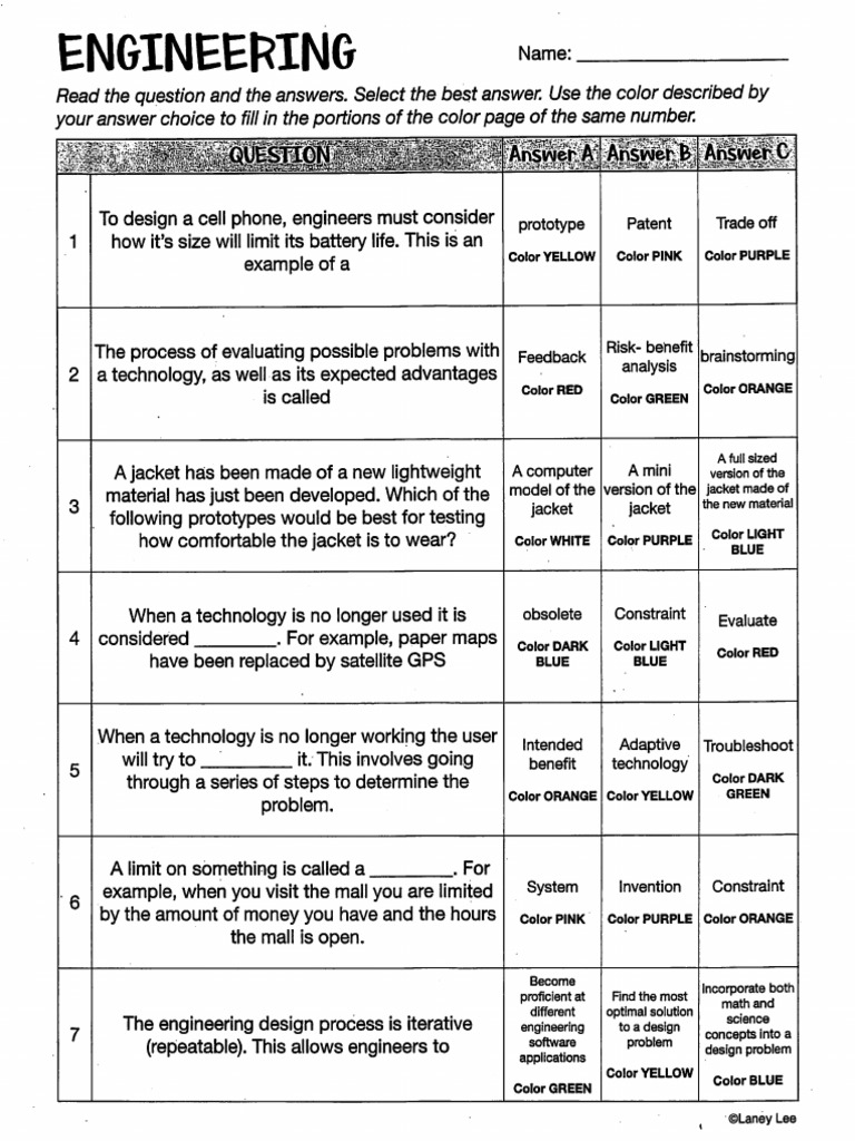Engineering Color Worksheet | PDF