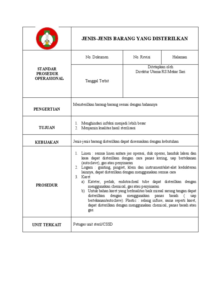 Sop Jenis-Jenis Barang Yang Disterilkan | PDF | Griya & Taman | Sains & Matematika