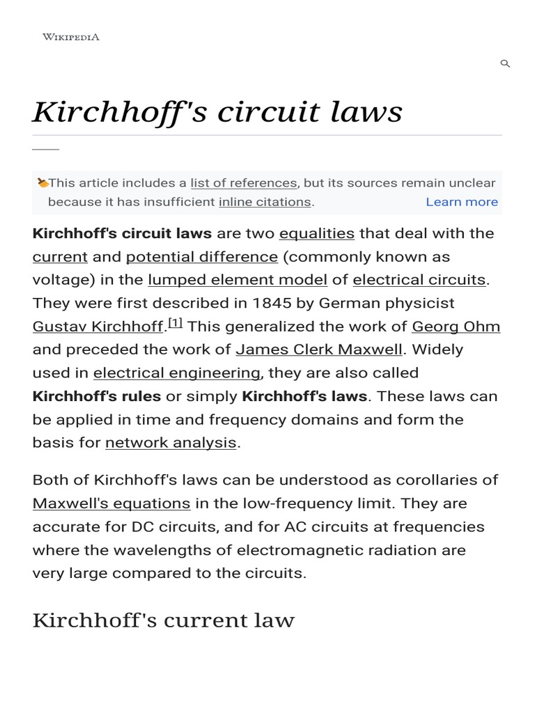 Kirchhoff's Circuit Laws | PDF | Electrical Network | Electronics