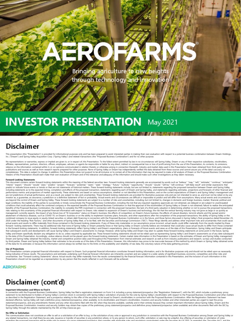 AeroFarms Investor Presentation | PDF | Securities Act Of 1933 ...