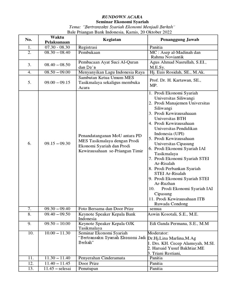 Rundown Acara Seminar | PDF