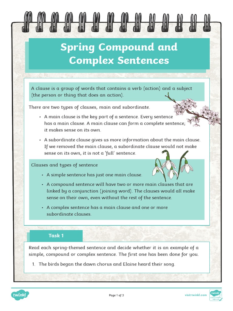 Ni L 449 Spring Compound and Complex Sentences Activity - Ver - 1 | PDF ...