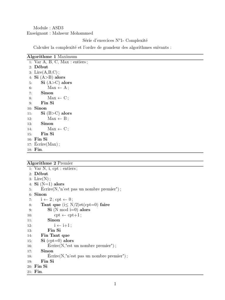 Serie TD Mahseur | PDF | Programmation informatique | Mathématiques