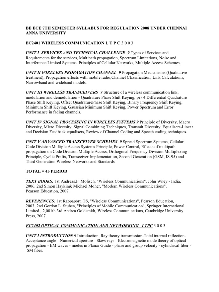 Be Ece 7th Semester Syllabus For Regulation 2008 | PDF | Microwave ...