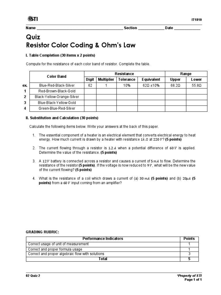 02 Quiz 2 | PDF | Resistor | Electrical Resistance And Conductance