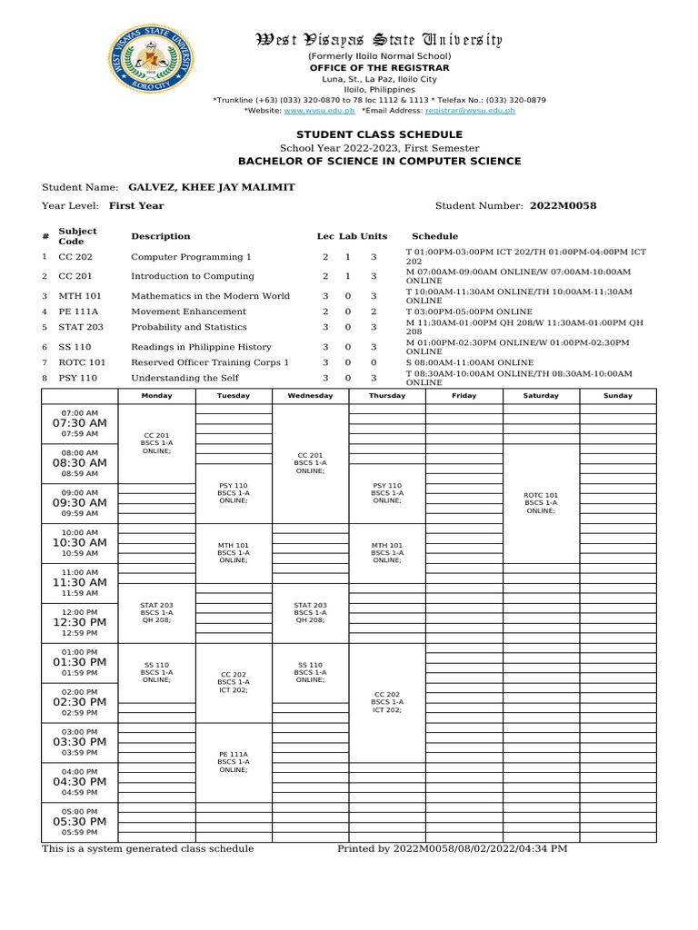 Class Sched M PDF | PDF | Computing