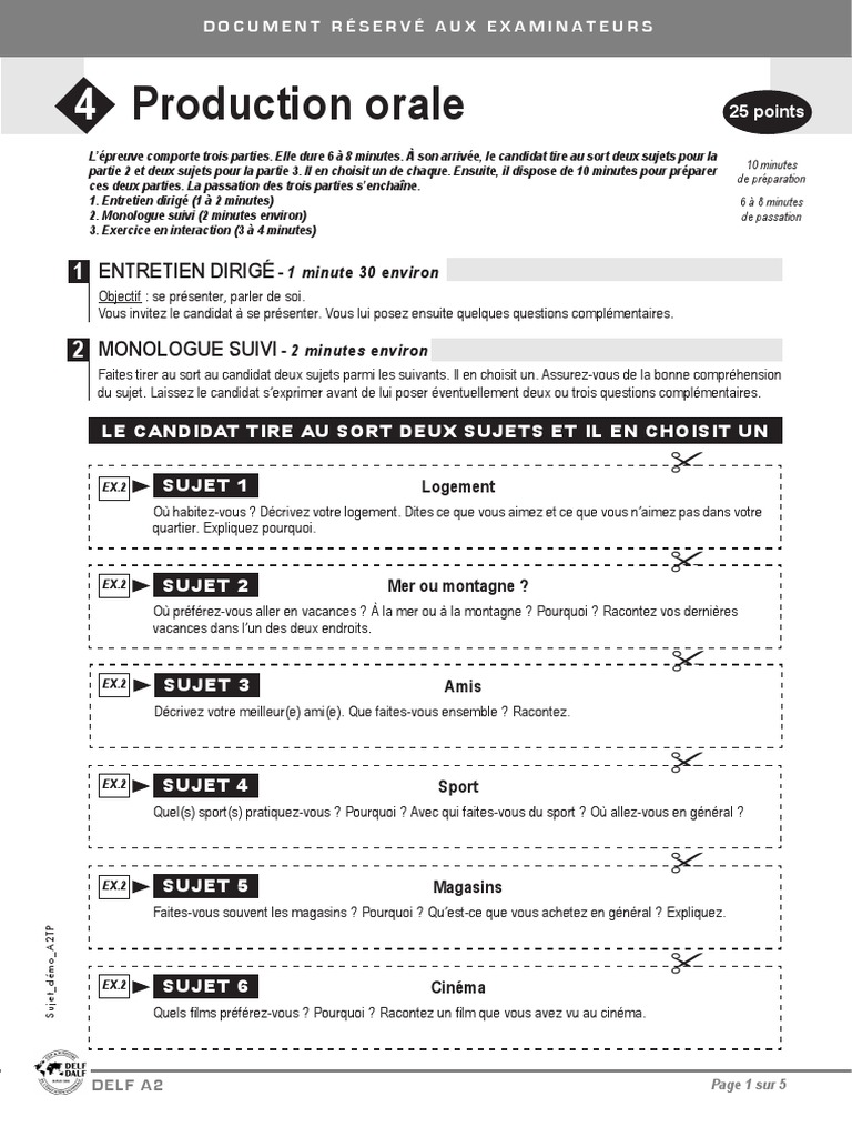 Sujets de Production Orale DELF A2 | PDF | Location de voiture | Permis ...