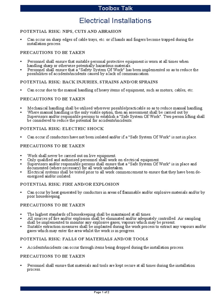 Electrical Installations | PDF | Occupational Safety And Health | Electrical Wiring