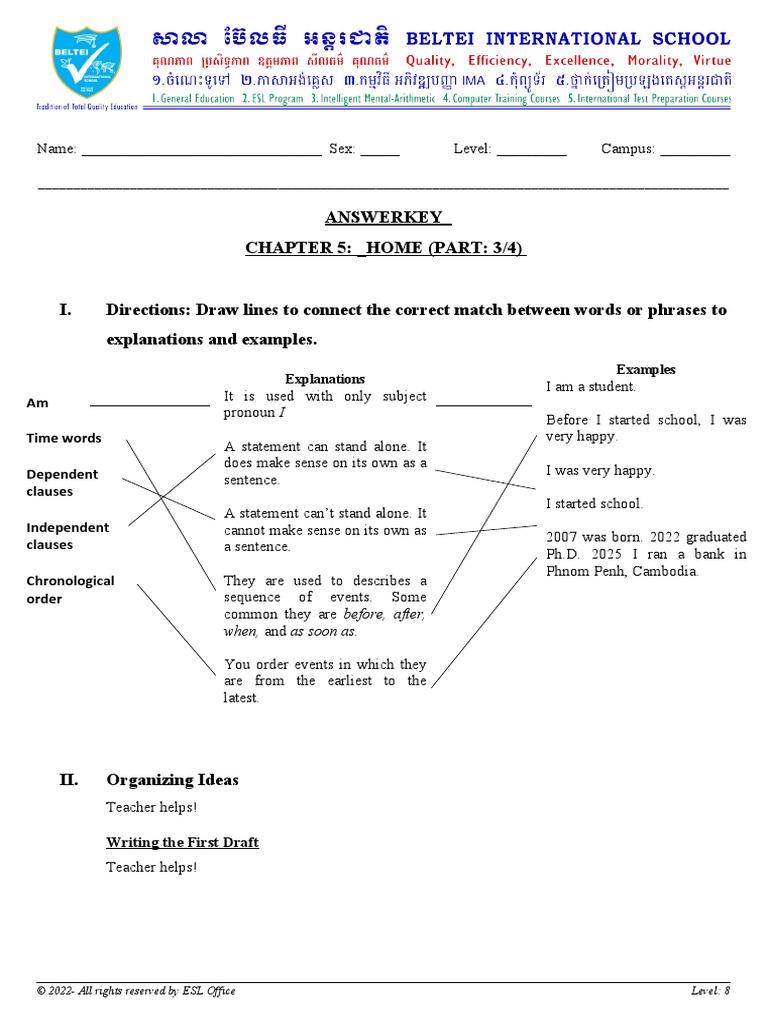 Writing Chapter 5 (3&4) Key | PDF | Sentence (Linguistics) | Subject ...