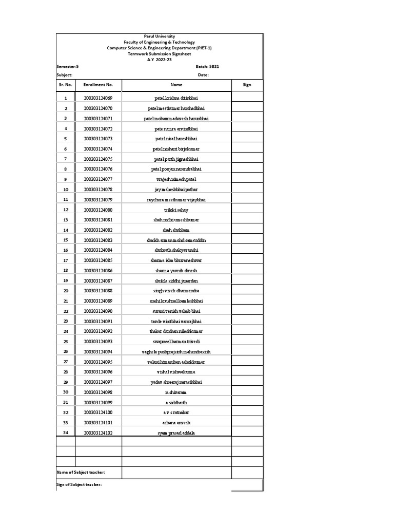 5B2 - Signsheet Marksheet | PDF