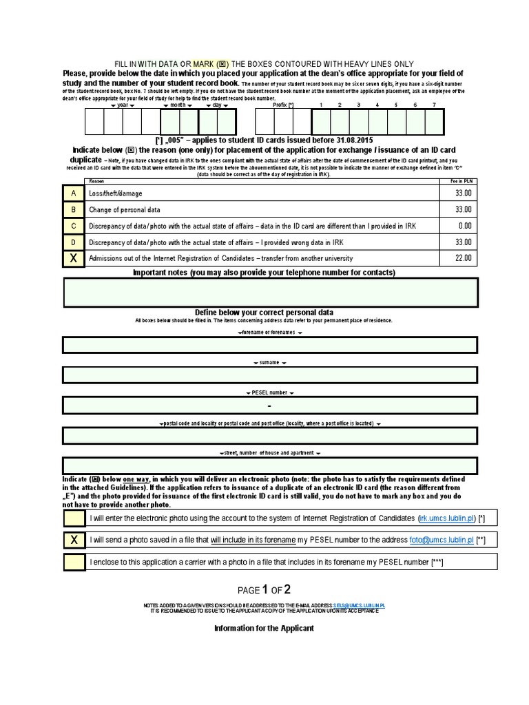 Student ID Application Form | PDF | Identity Document | Payments
