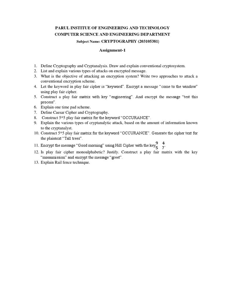Cryptography Assignment 1 | PDF