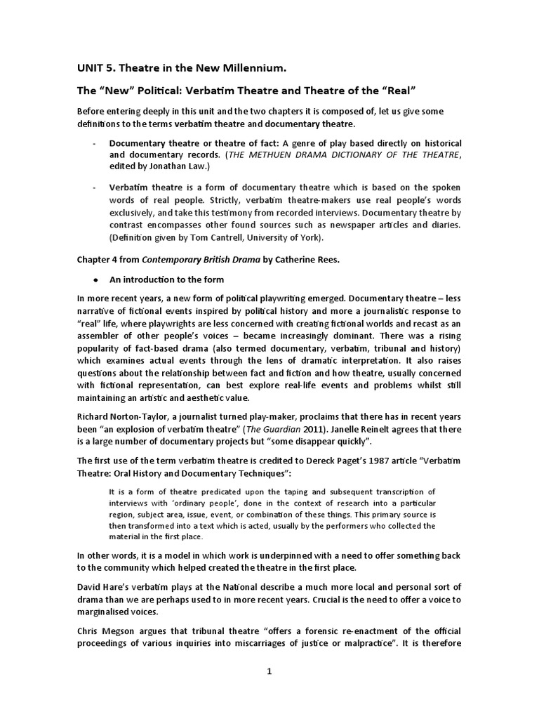 Unit 5. Theatre in The New Millennium | PDF | Social Science