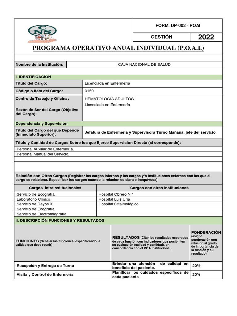 Formulario Poai Word 2022 | PDF | Hospital | Enfermería