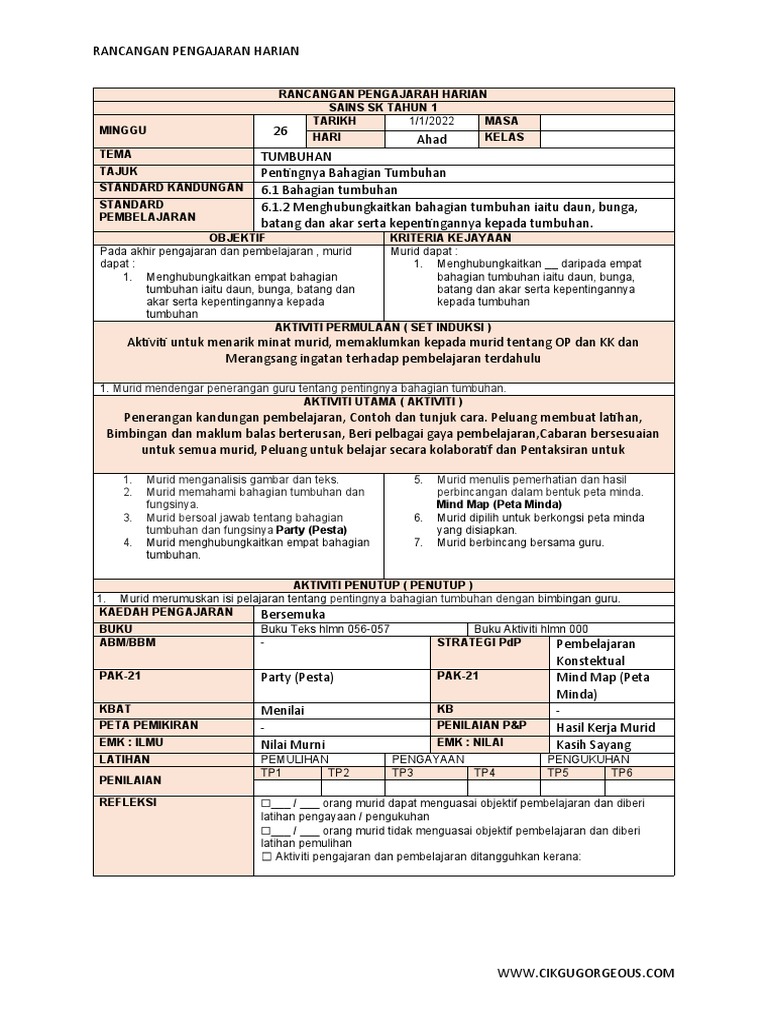 RPH Minggu 26 Sains THN 1 by Cikgu Gorgeous | PDF