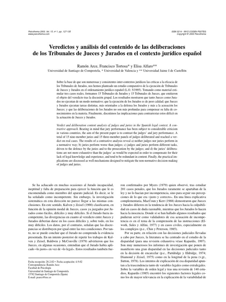 Veredictos y Análisis Del Contenido de Las Deliberaciones de Los ...