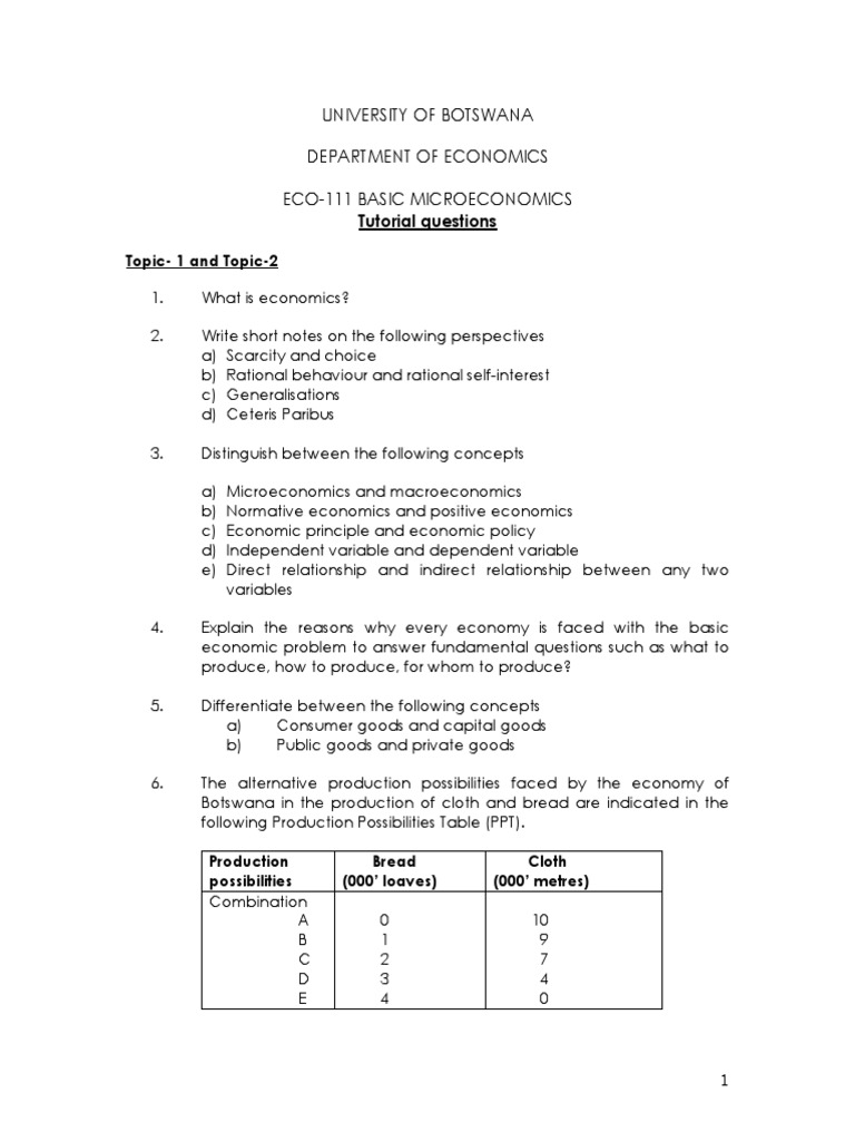 ECO 111 - Tutorial Questions - October 2021 | Download Free PDF | Supply And Demand | Elasticity ...