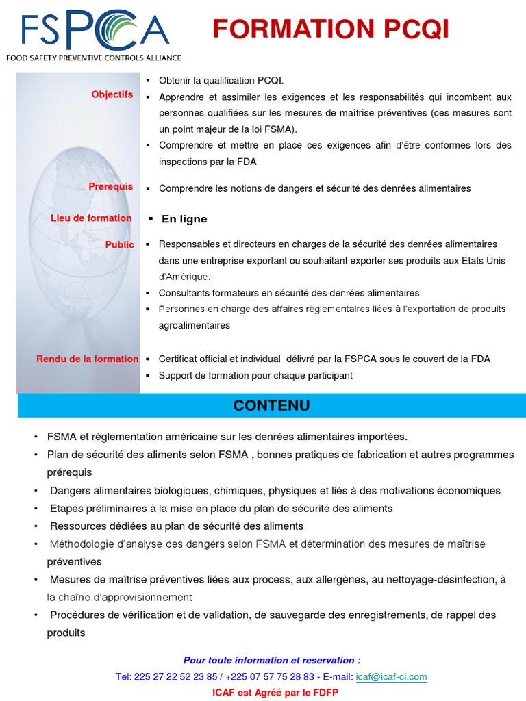 Fiche Technique Formation PCQI 2022 | PDF | Affaires | Bien-être