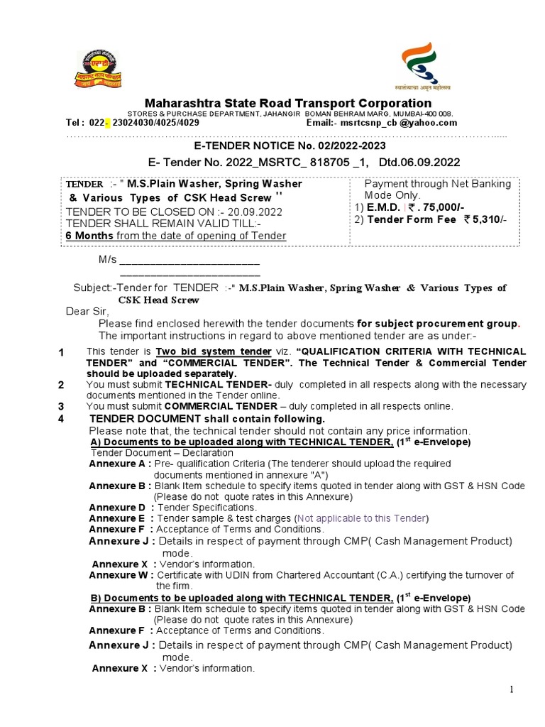 Tender | PDF | Taxes | Specification (Technical Standard)