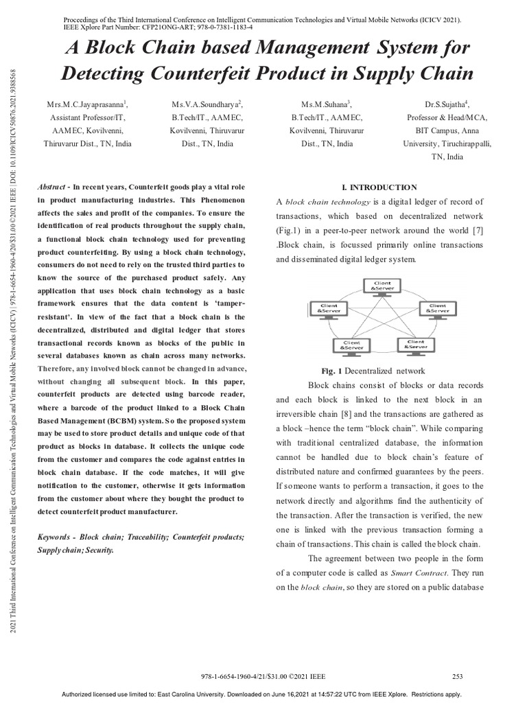 A Block Chain Based Management System For Detecting Counterfeit Product in Supply Chain | PDF ...