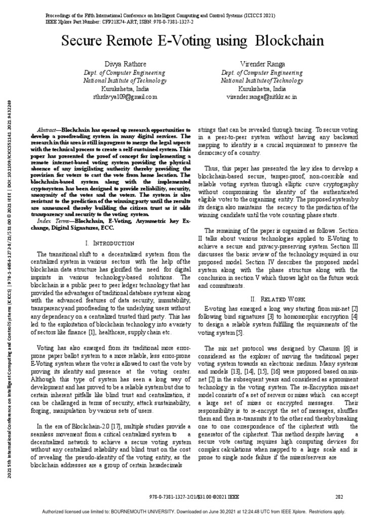 Secure Remote E Voting Using Blockchain Pdf Encryption Cryptography 3377