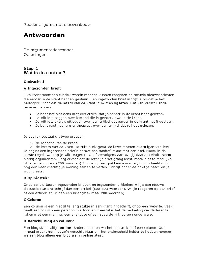 Antwoorden Reader Argumentatie Eindversie | PDF