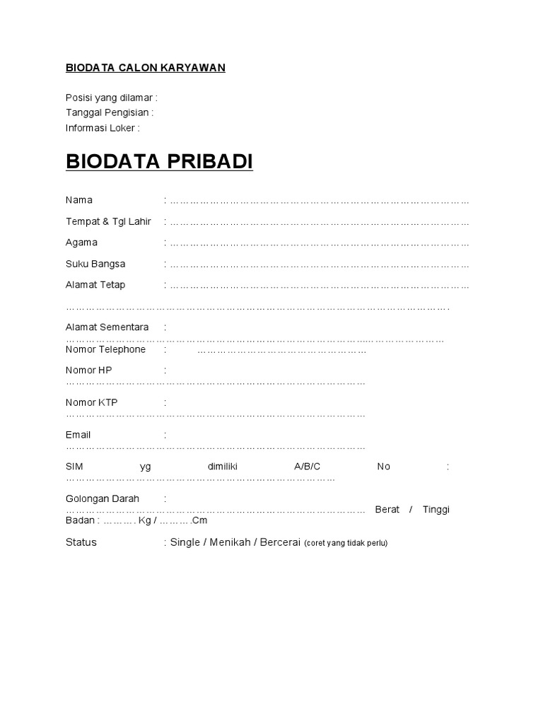 Biodata Calon Karyawan | PDF