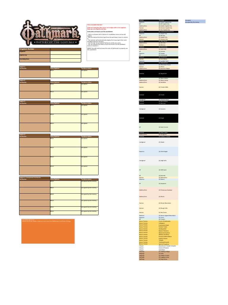 Oathmark Kingdom and Army Builder XSLX V3.0 | PDF | Dwarf (Dungeons & Dragons)