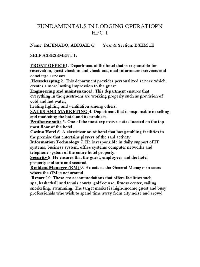 Fundamentals in Lodging Operatiopn | PDF | Housekeeping | Home