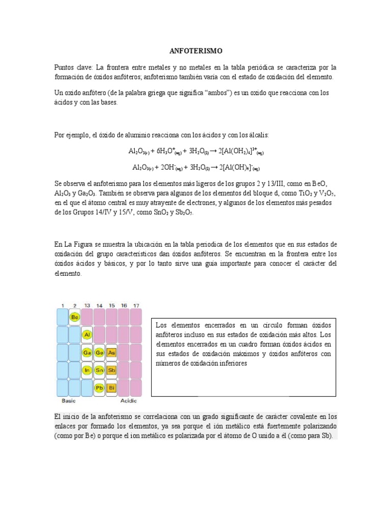 Anfoterismo y óxidos anfóteros | PDF | Ácido | Redox