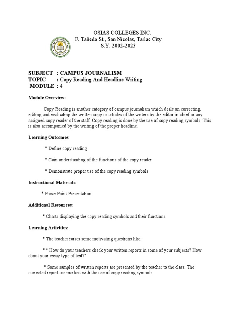 Campus Journalism Module 4 | PDF