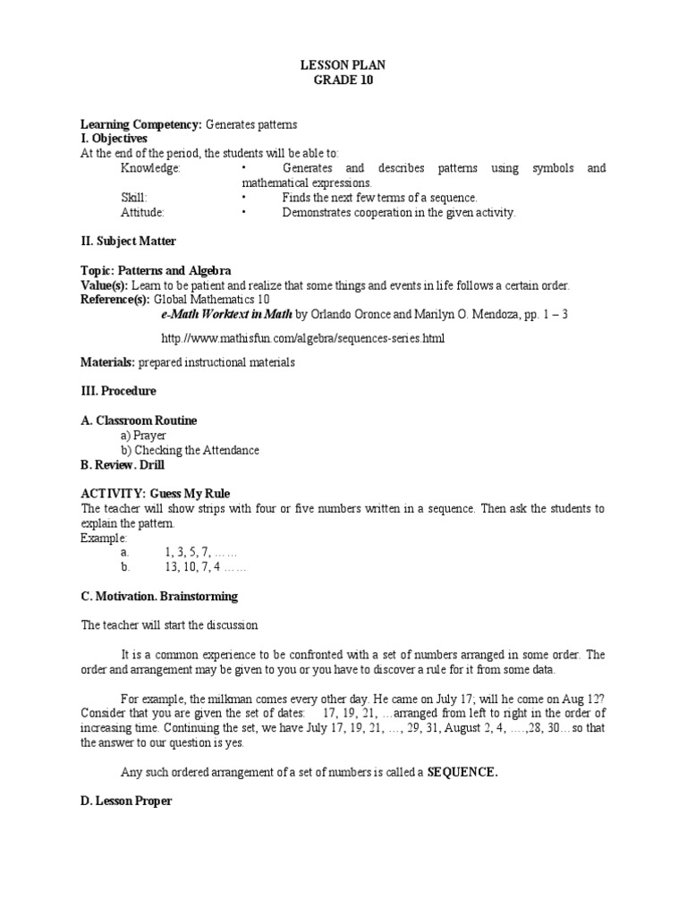LESSON PLAN for peer demo | PDF | Lesson Plan | Cognition