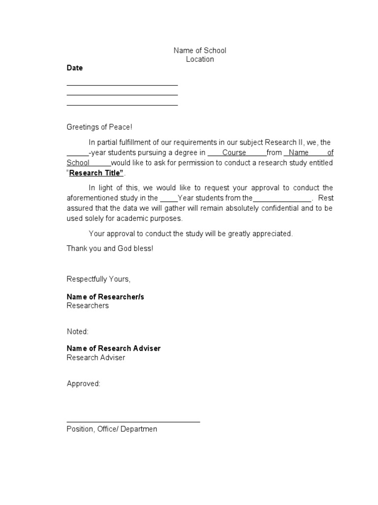 Sample Letter To Conduct Study | PDF
