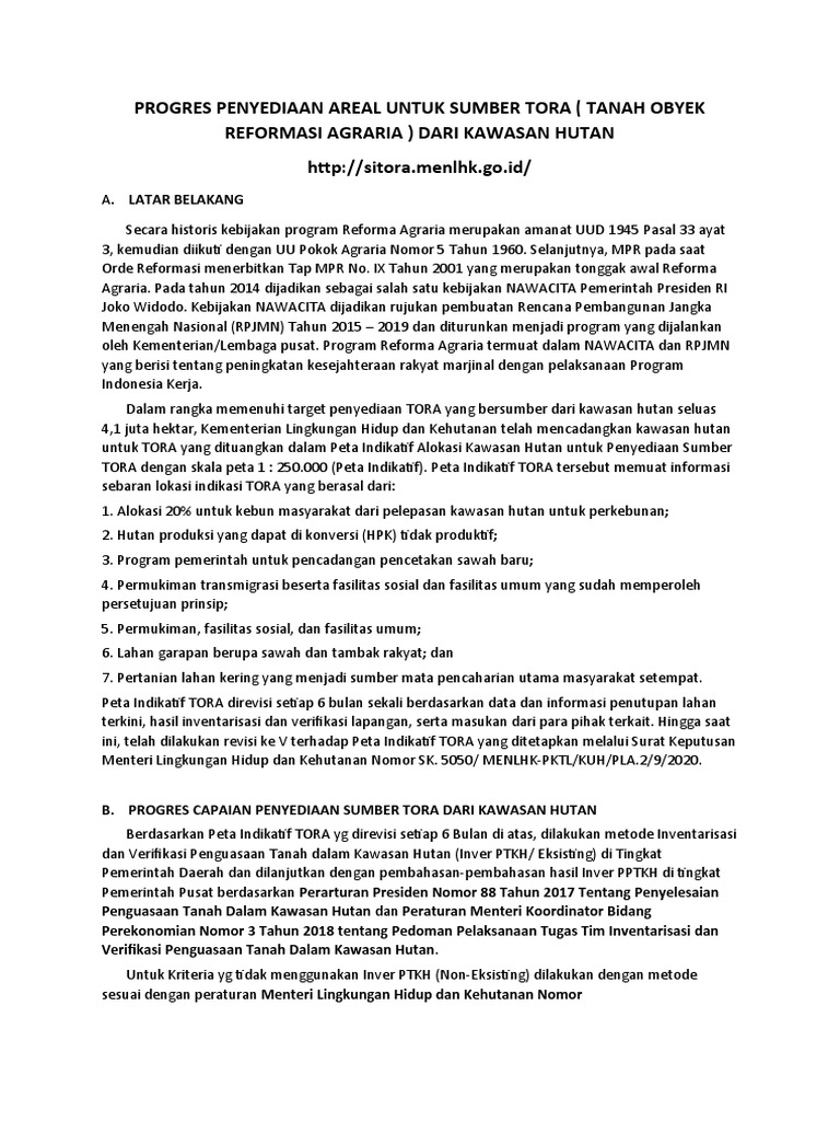 Progres Penyediaan Areal Untuk Sumber Tora | PDF