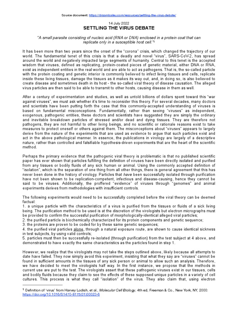SETTLING THE VIRUS DEBATE Source | PDF | Virus | Virology
