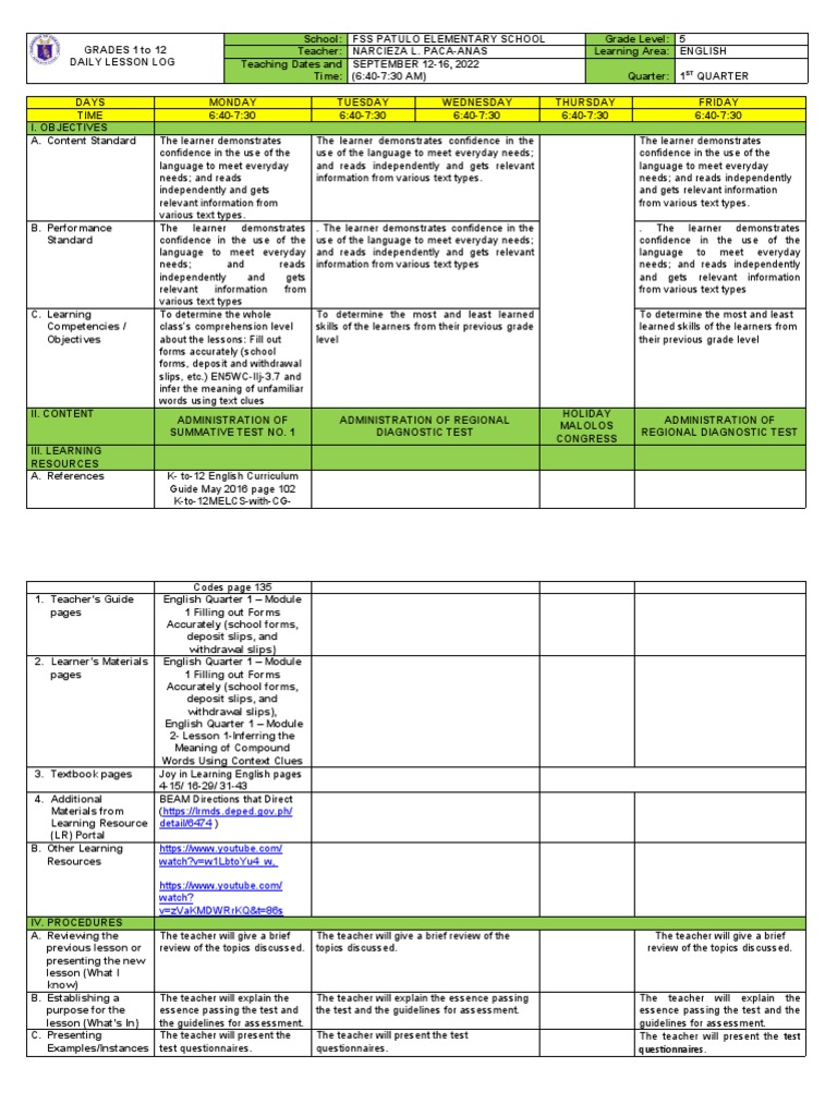 DLL Q1 English W4 | PDF | Educational Assessment | Learning