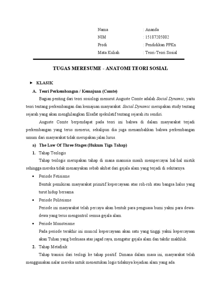 Ananda - Resume Teori Sosial | PDF | Ilmu Sosial | Filsafat