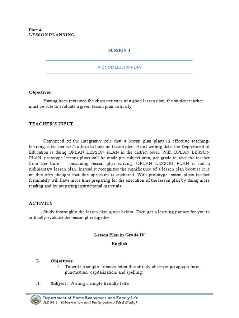 Part 4. Lesson Planning PR | PDF | Lesson Plan | Teachers